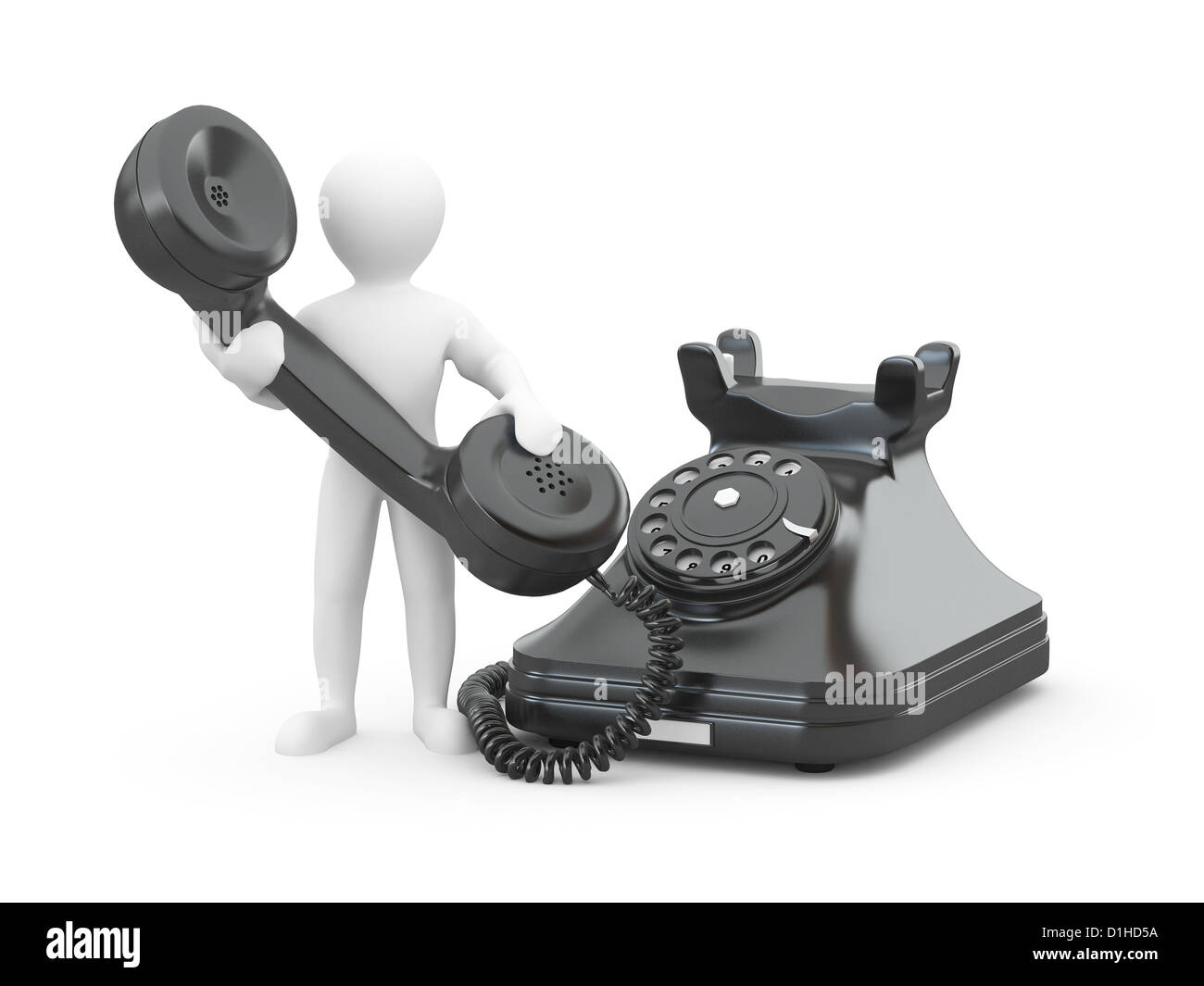 Contact us. Man with phone on white isolated background. 3d Stock Photo ...