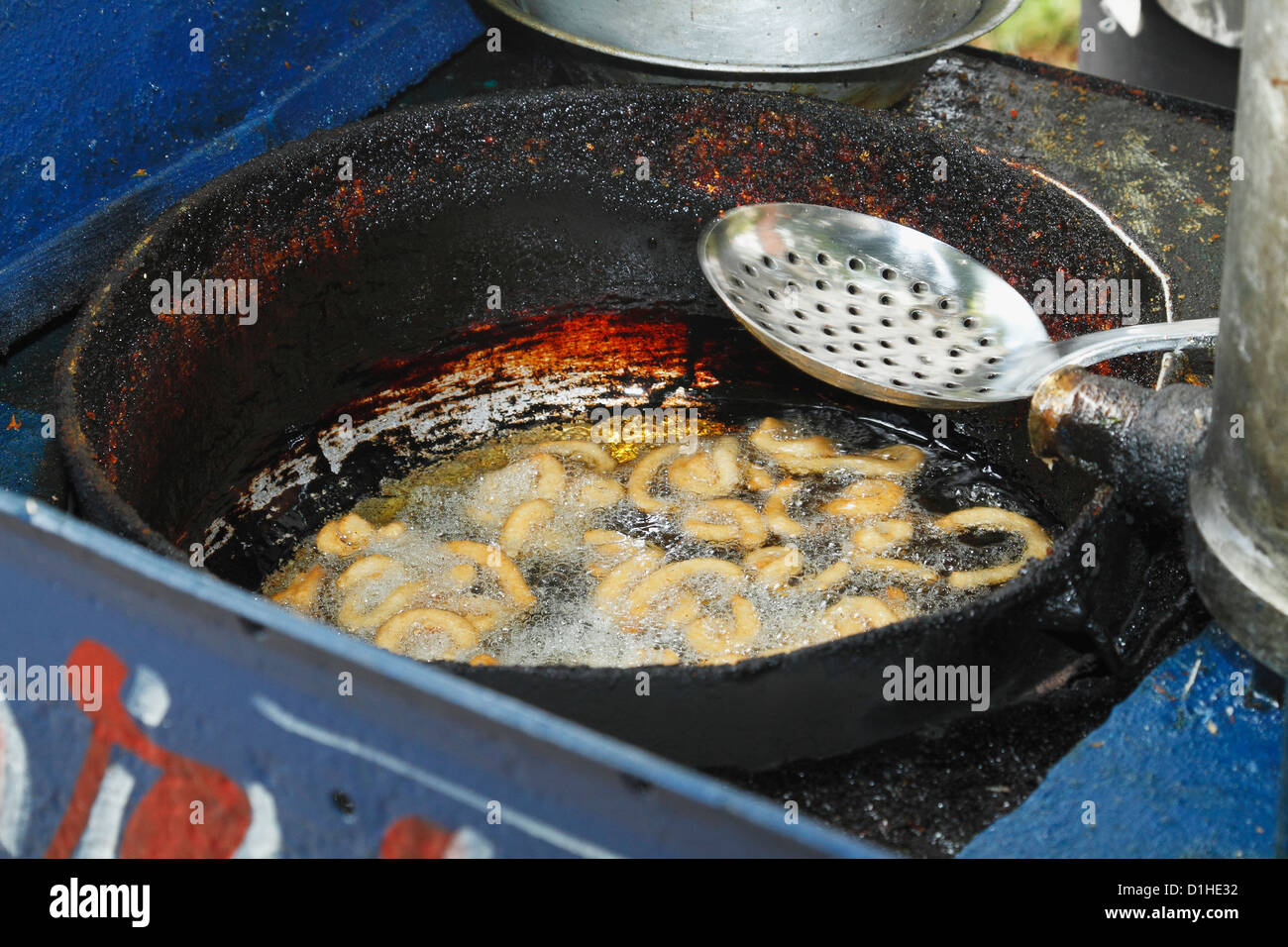 Churro / churros food (Spanish donut) Cook (street vendor (selling) on ...