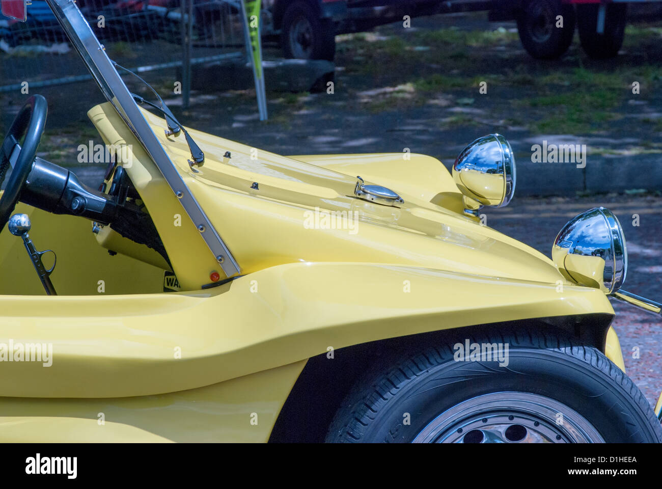 Buggy Kit Car with Frog Eyed Front Headlamps. View from the side. Close ...