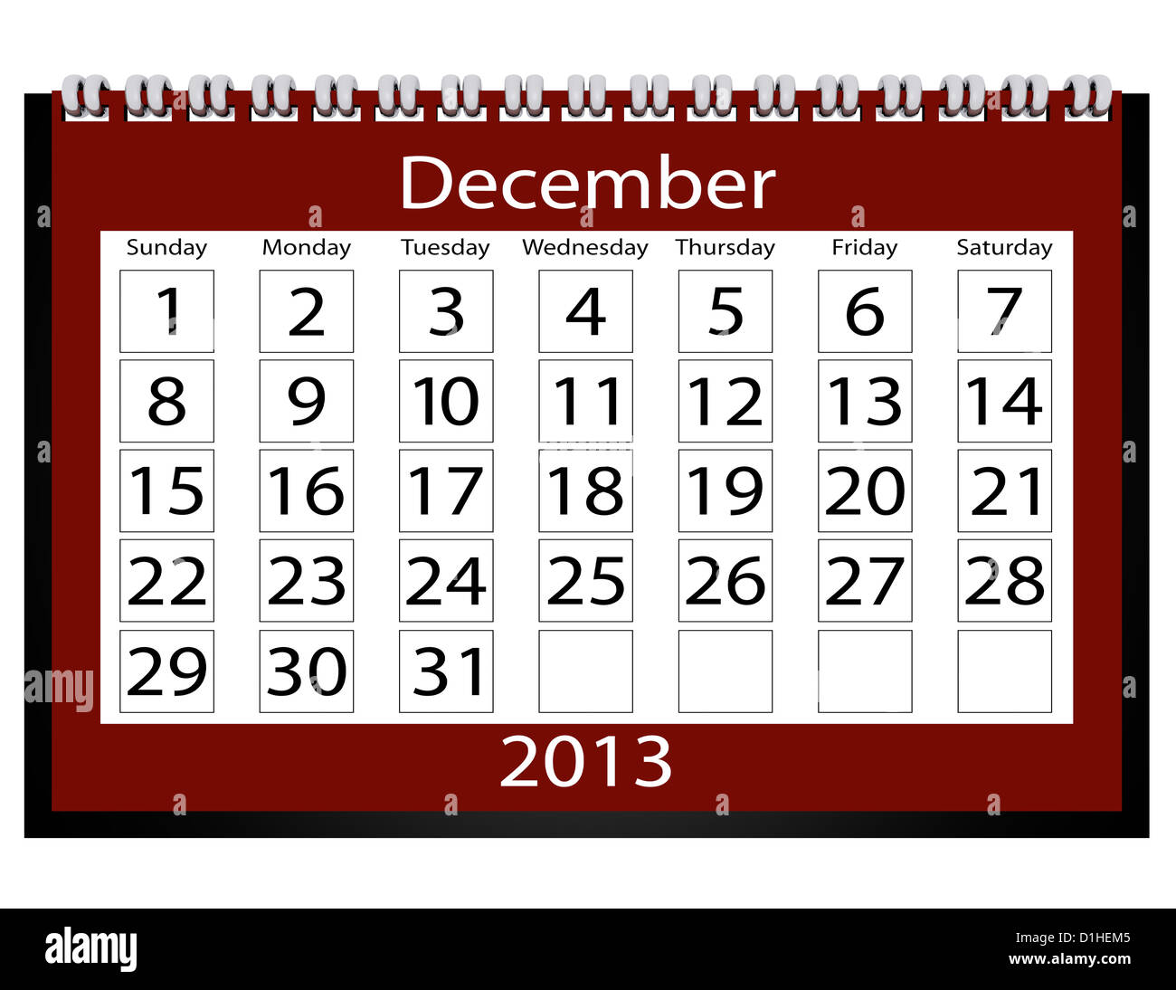 December 2013 calendar hi-res stock photography and images - Alamy