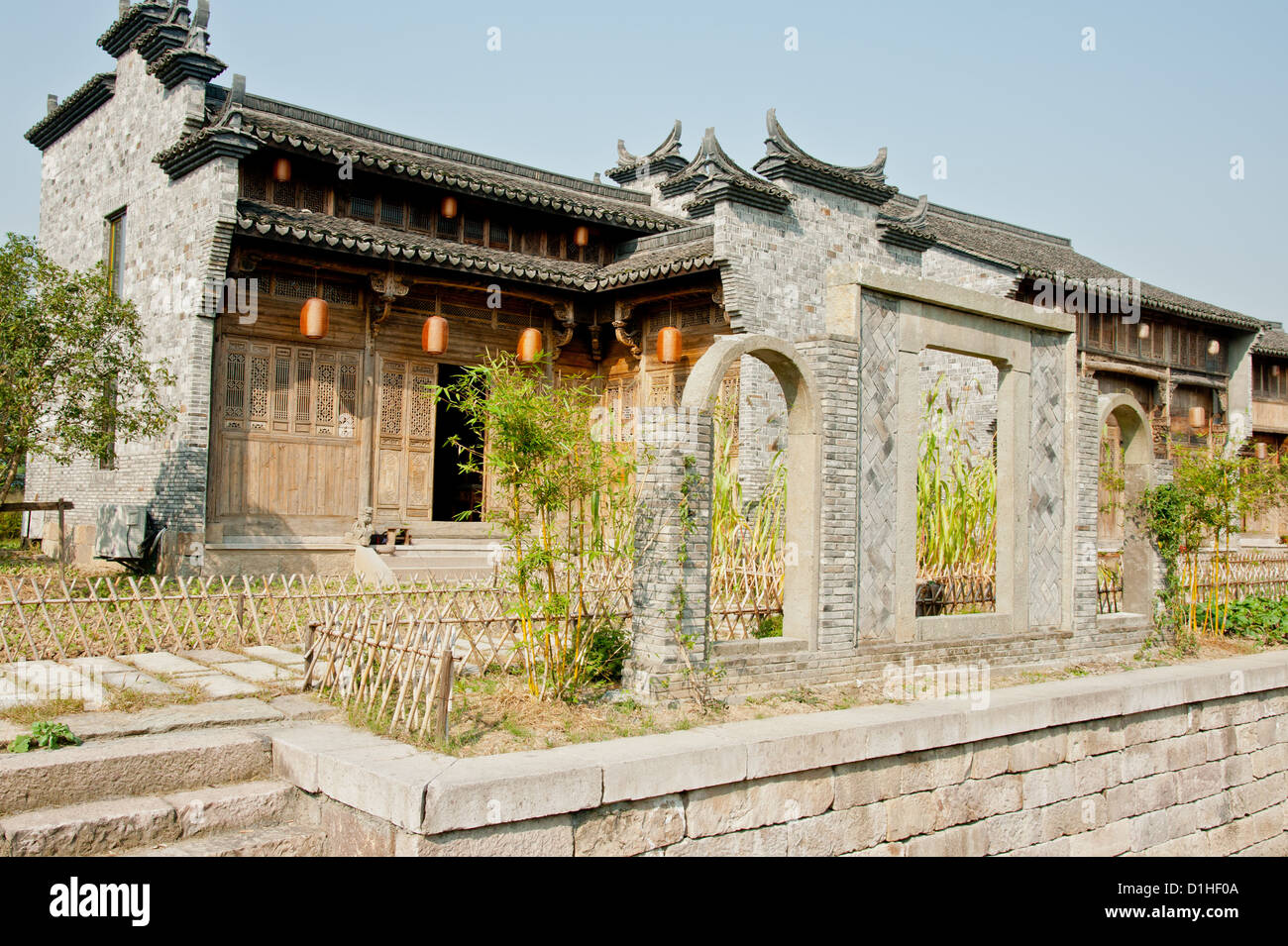 Old traditional style Chinese brick house with carved eaves Stock Photo ...