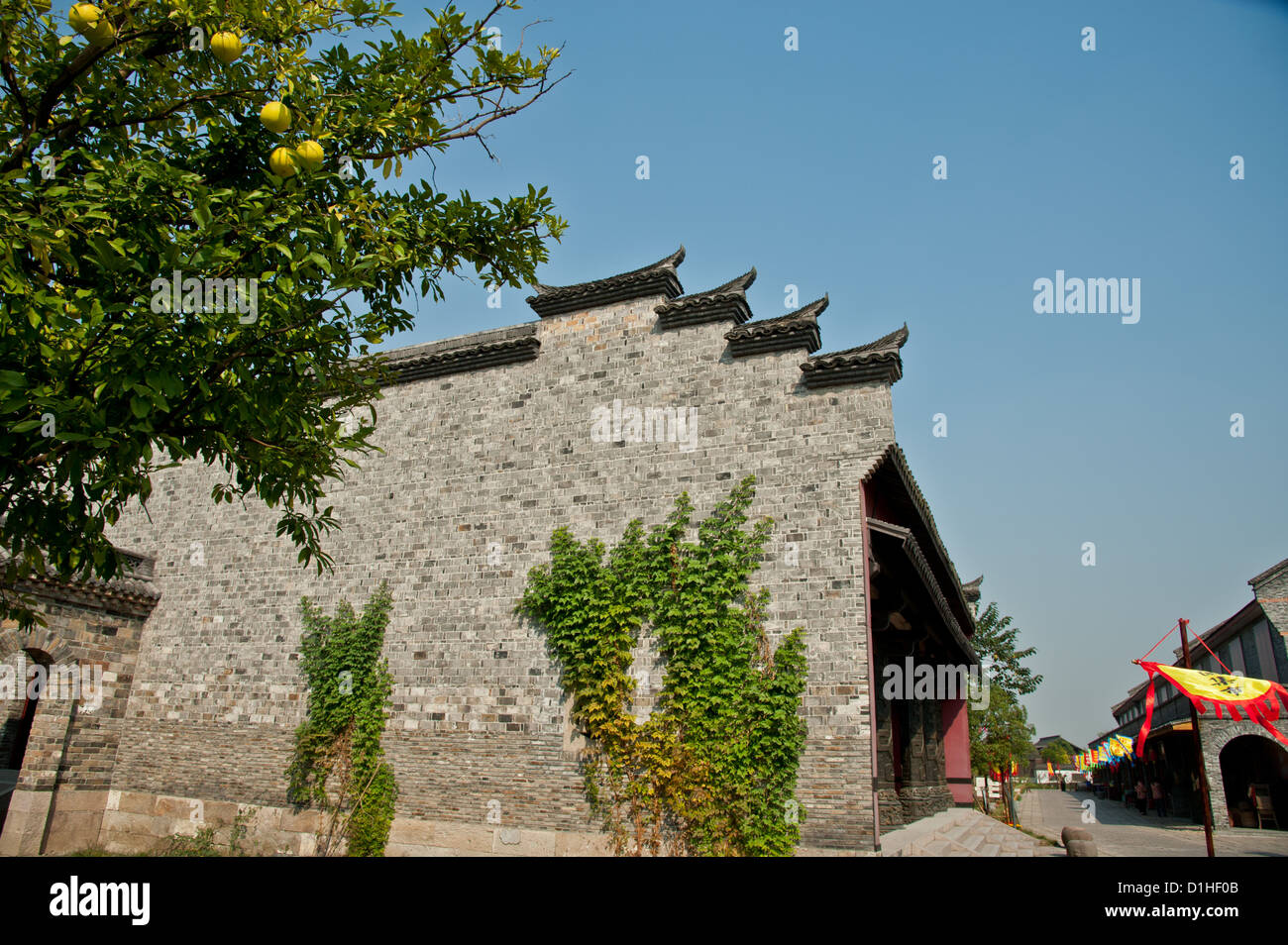 Old traditional style Chinese brick house with carved eaves Stock Photo ...