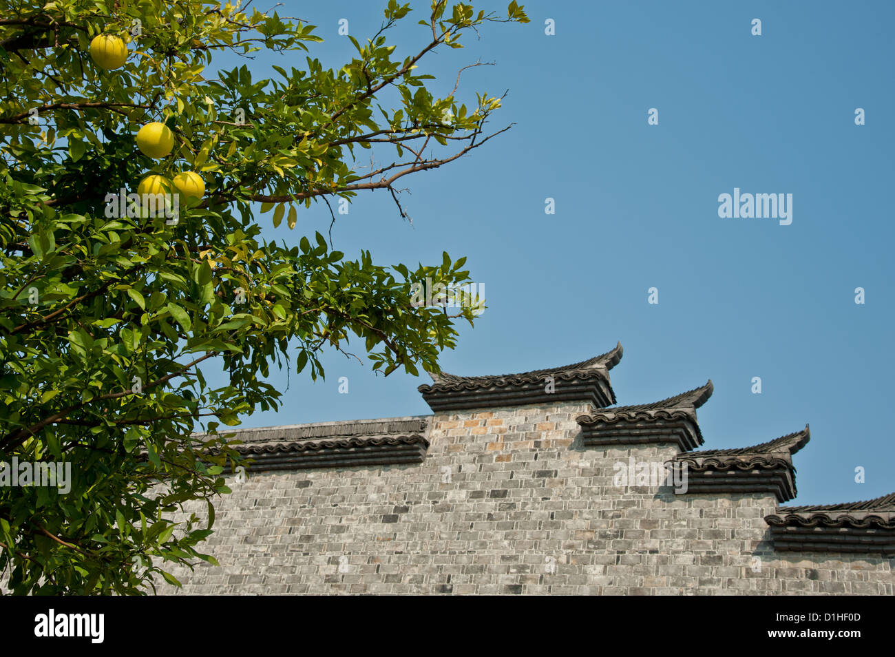 Old traditional style Chinese brick house with carved eaves Stock Photo ...
