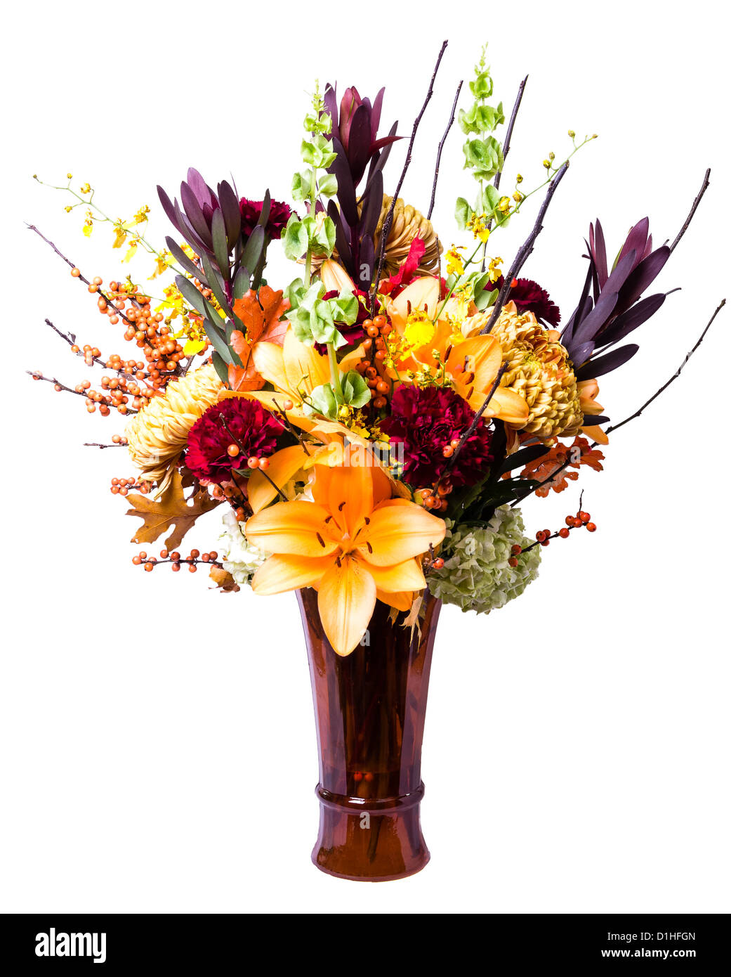 Flower arrangement in brown vase Stock Photo - Alamy