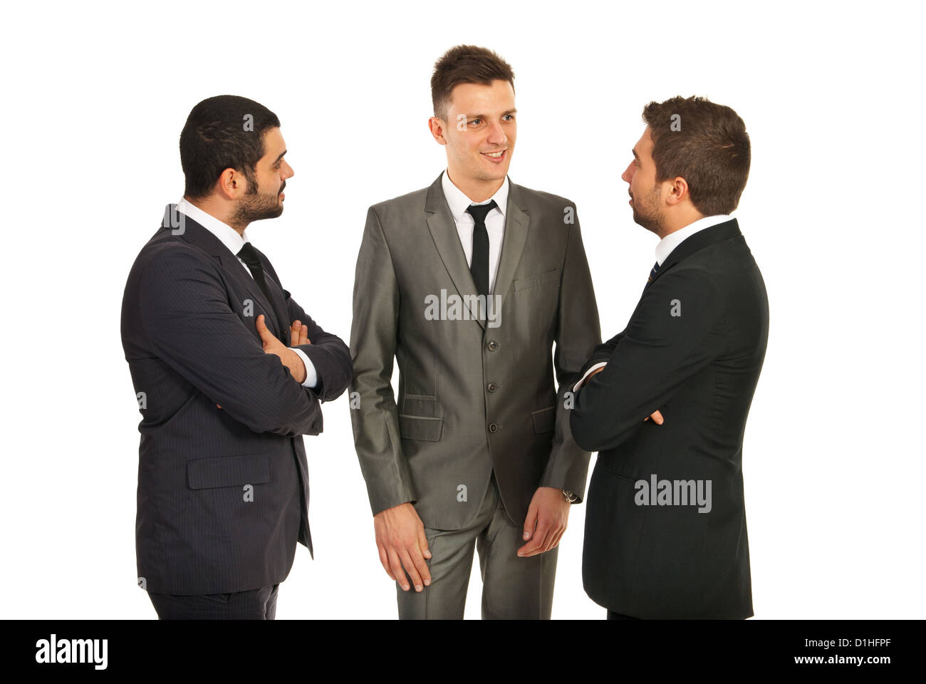 Discussion of three business men isolated on white background Stock ...