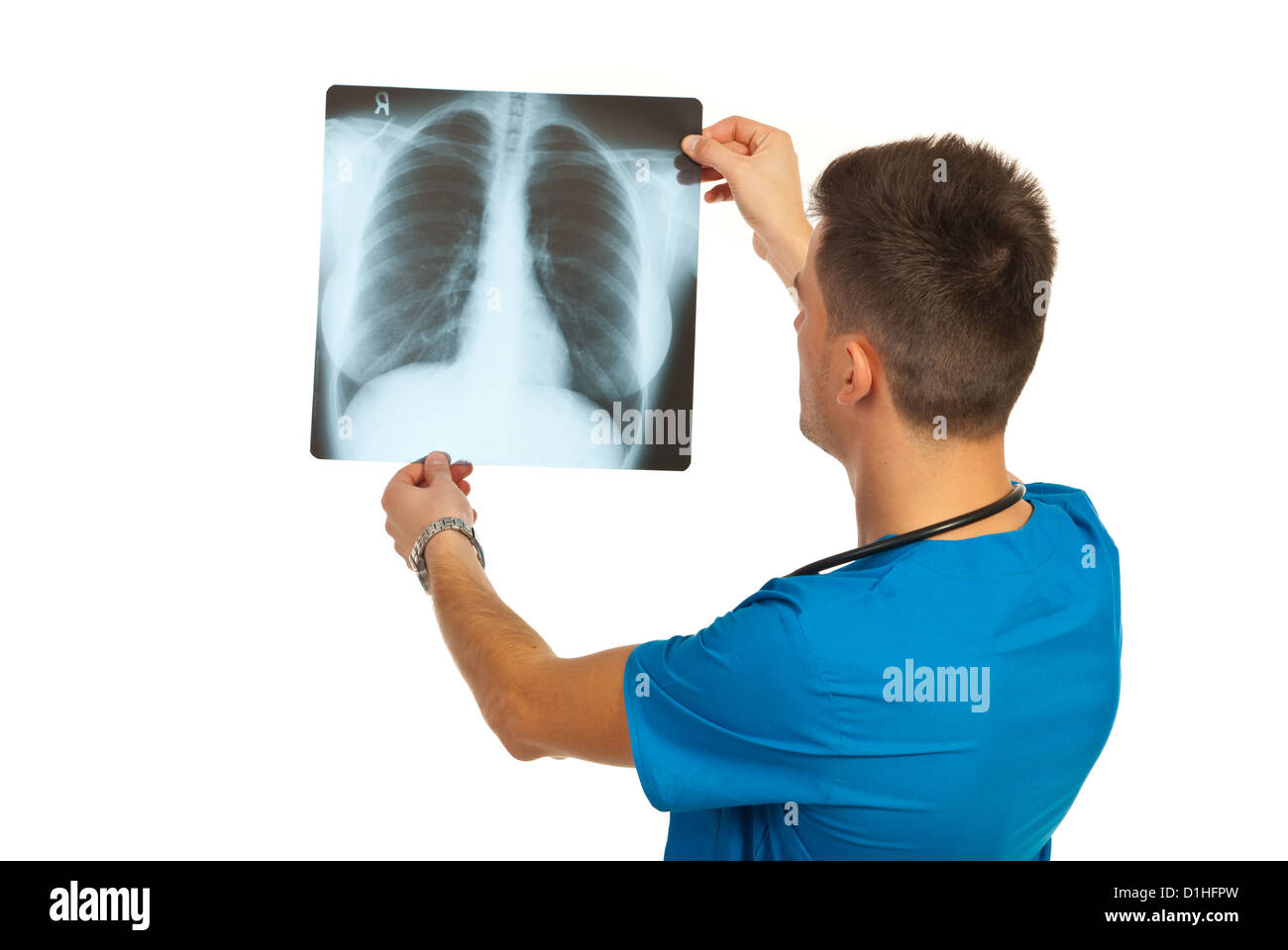 Radiologist man checking xray isolated on white background Stock Photo ...