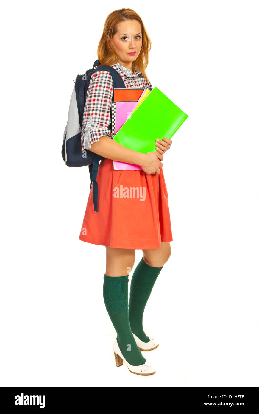 Beauty student woman holding notebooks isolated on white background ...