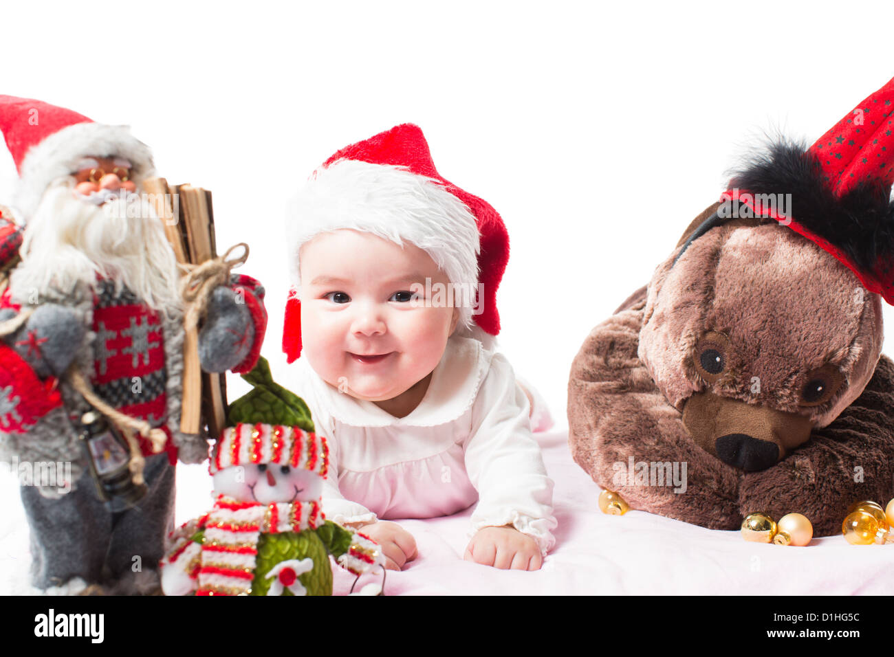 Santa baby girl in Christmas on isolated white background The concept ...