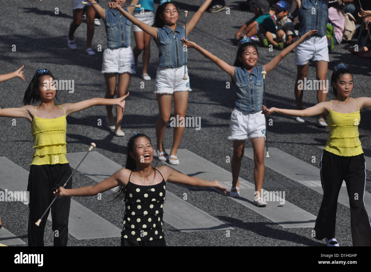 Naha, Okinawa, Japan, majorettes along Kokusai-dori during the Naha ...
