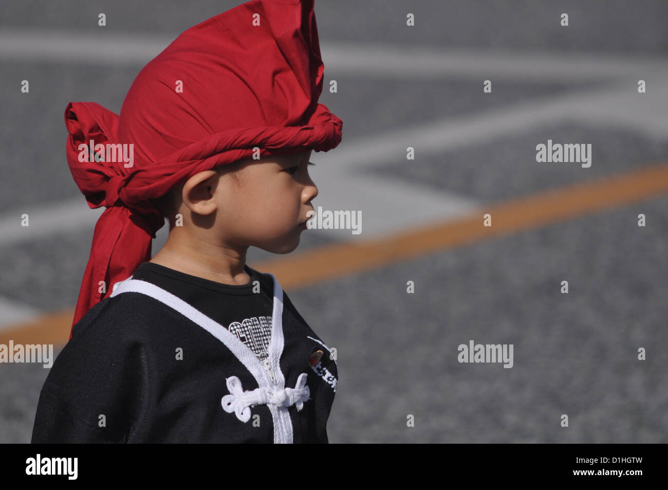 Naha, Okinawa, Japan, children in traditional Okinawan outfit along ...
