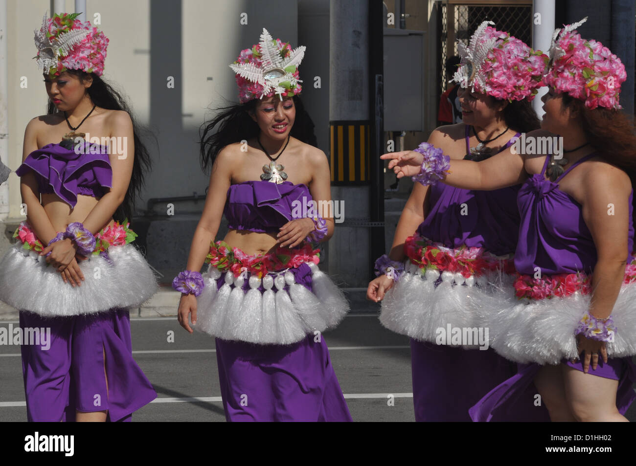 Naha, Okinawa, Japan, Hawaiian Hula dancers along Kokusai-dori during ...