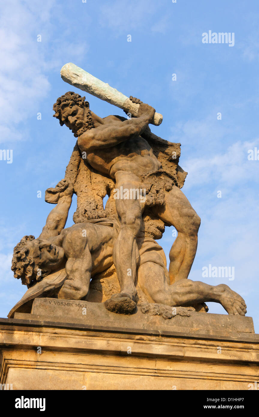 Fighting Giants statue above the gates of Prague Castle, Prague, Czech ...