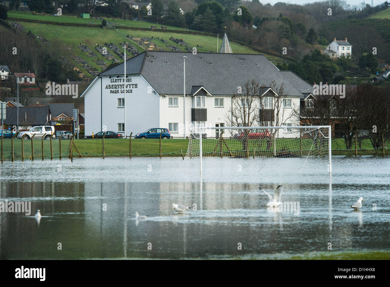 Sunday 23 December 2012. Aberystwyth Wales UK. Floodwaters from the ...