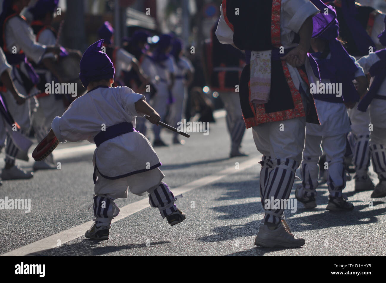 Naha, Okinawa, Japan, children in traditional Okinawan outfit along ...
