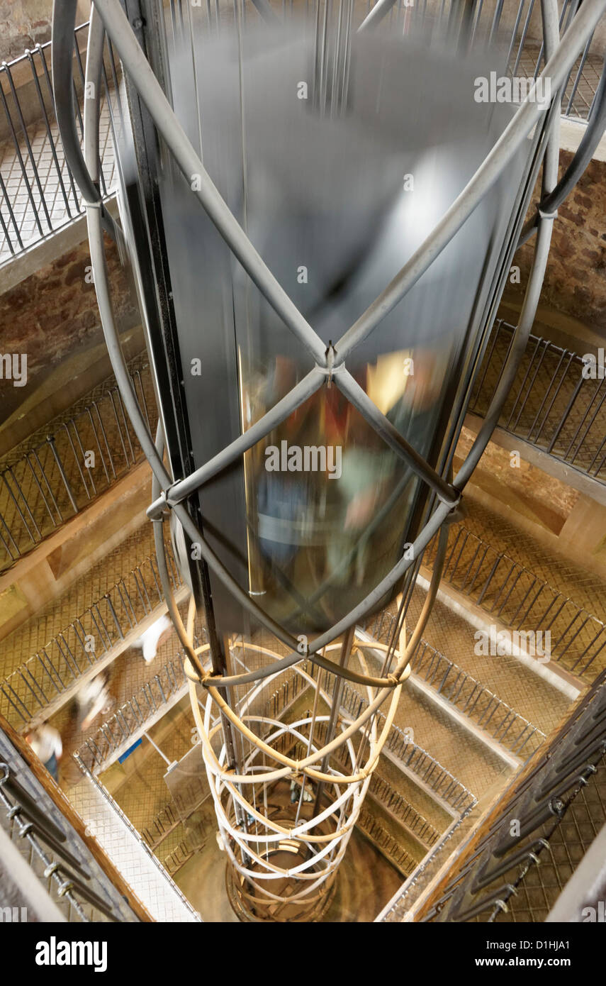 The lift inside the clock-tower of the Old Town Hall, Prague, Czech ...