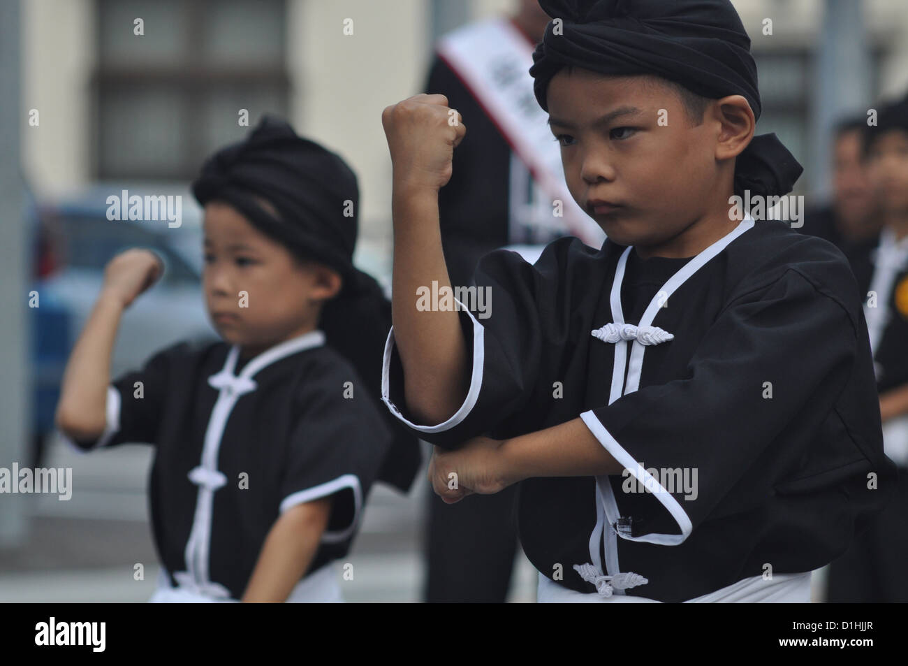 Naha, Okinawa, Japan, children in traditional Okinawan outfit along ...