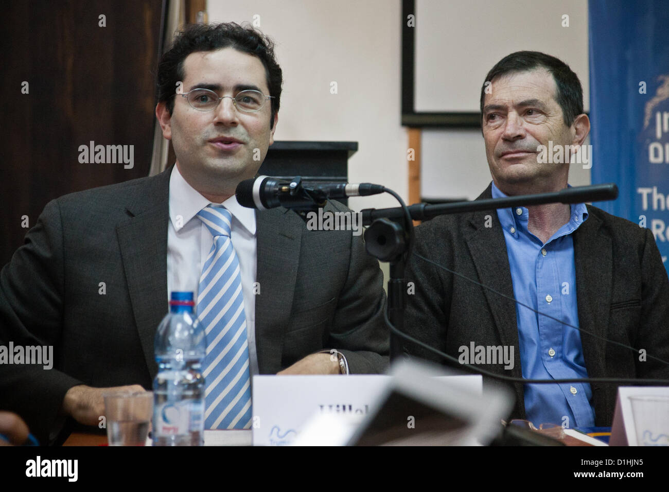 UN Watch Executive Director Hillel Neuer (L) introduces Egyptian human ...