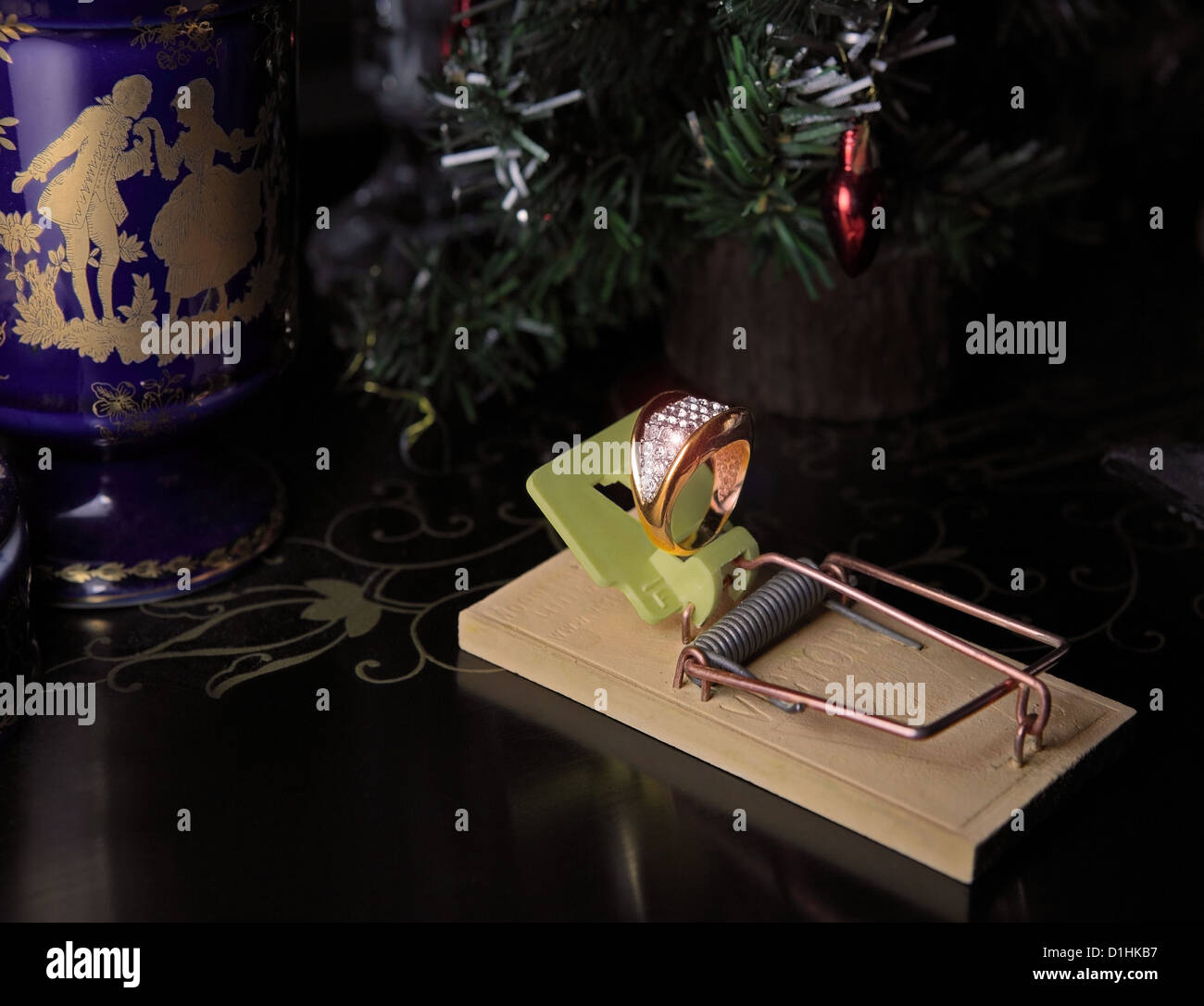 a nice ring placed on a mouse trap, Christmas festive atmosphere Stock ...