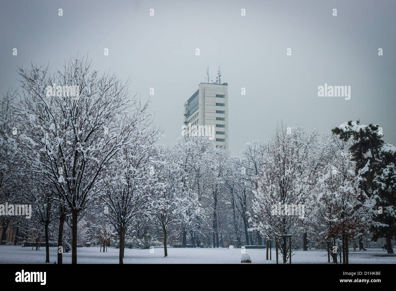 Skyscraper in the snow Stock Photo - Alamy