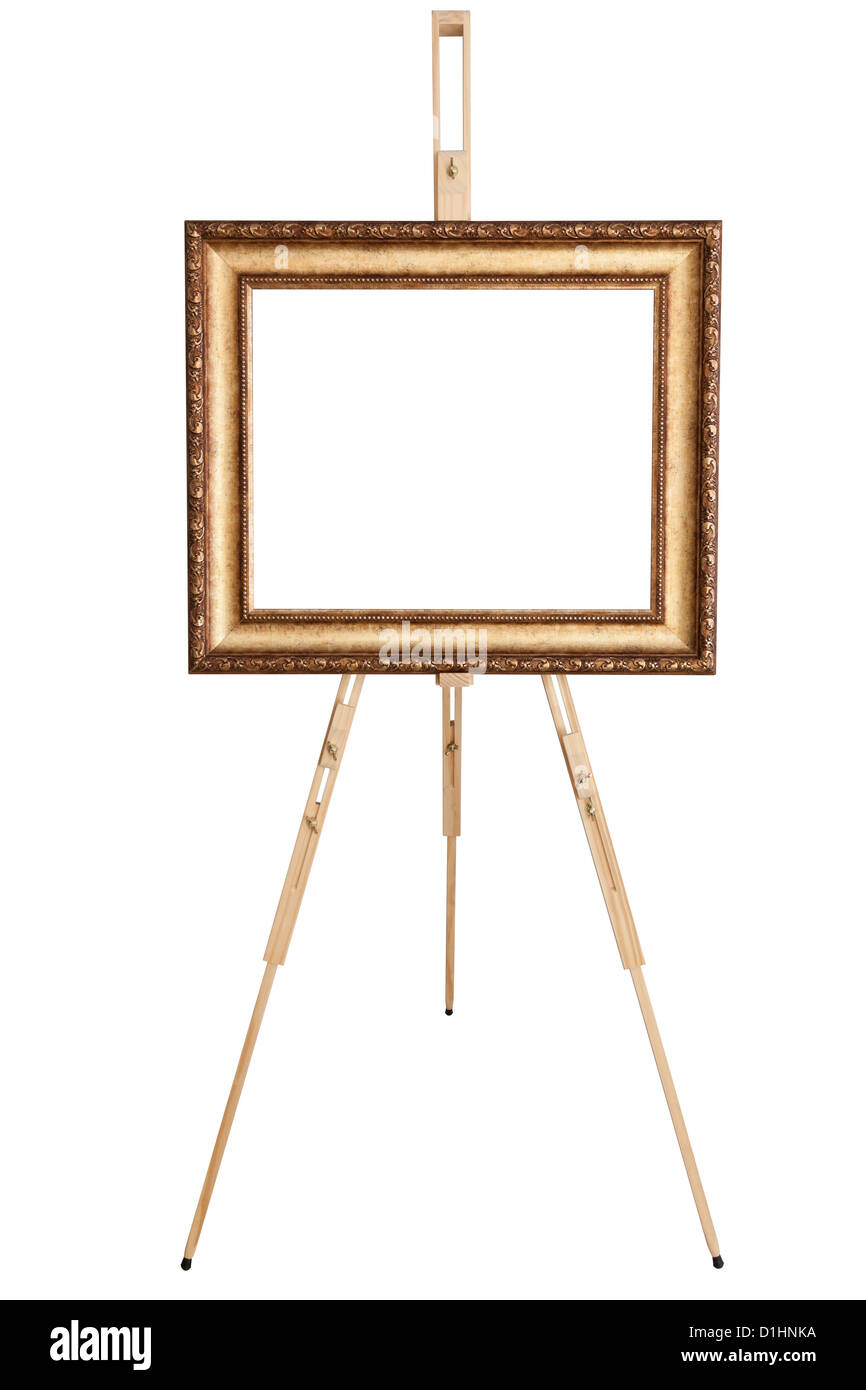 Blank art frame, wooden easel, front view, isolated on white, included ...