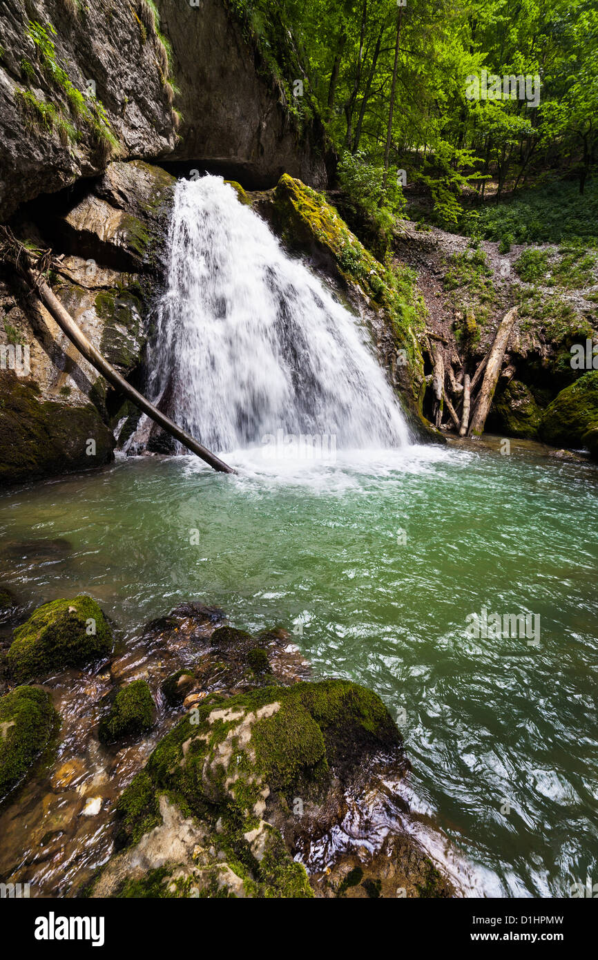 Landscape with a waterfall in a summer day Stock Photo - Alamy