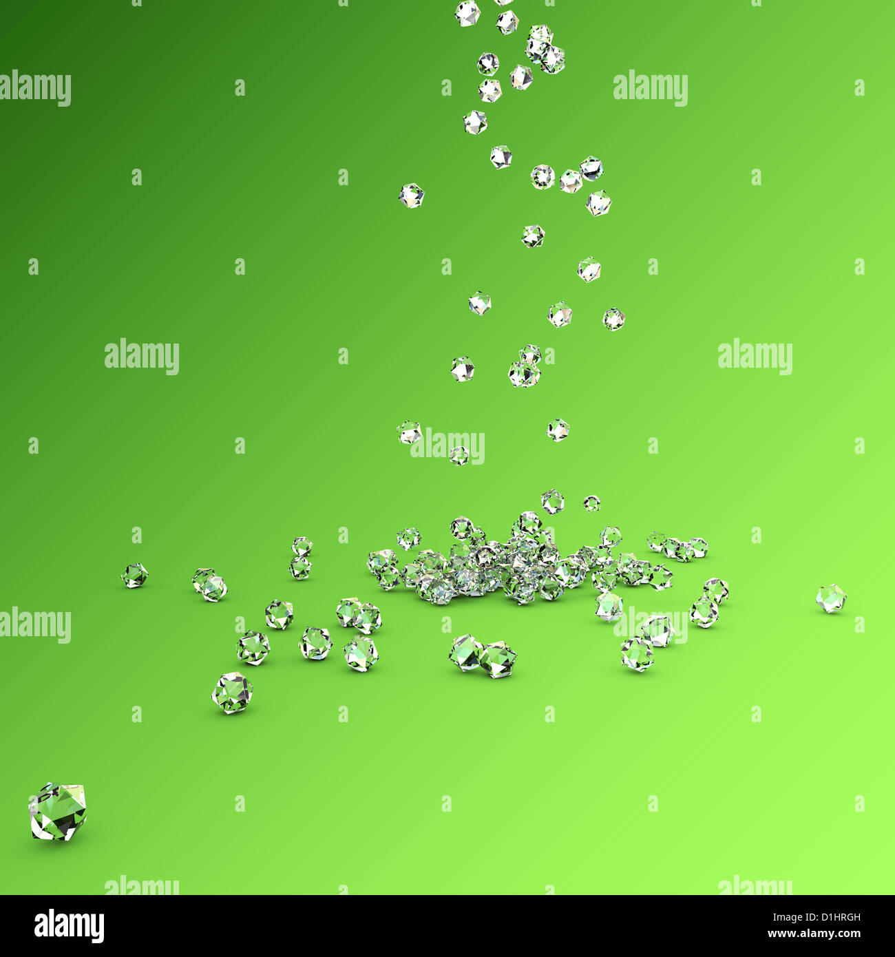 diamonds falling isolated on green background Stock Photo - Alamy