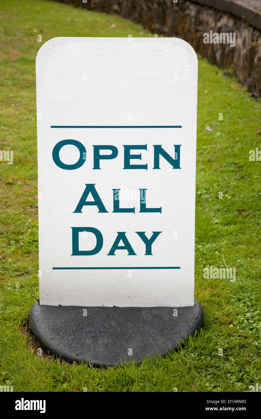 White Open All Day Sign Stock Photo - Alamy