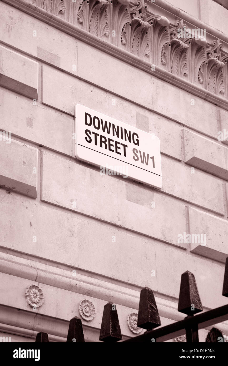 Downing Street Sign, London in Black and White Sepia Tone Stock Photo ...