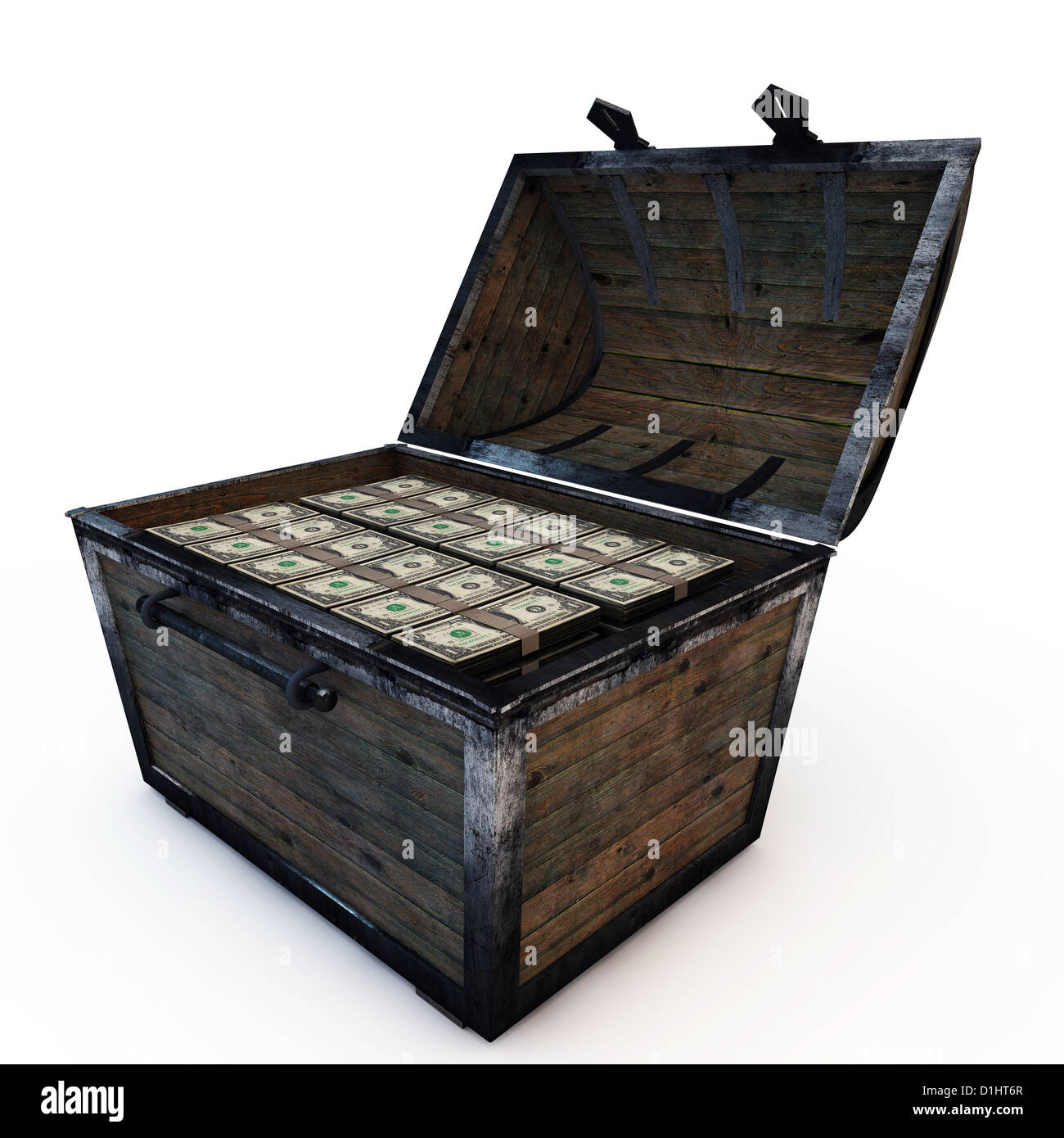 treasure chest with us dollars isolated on white background Stock Photo ...