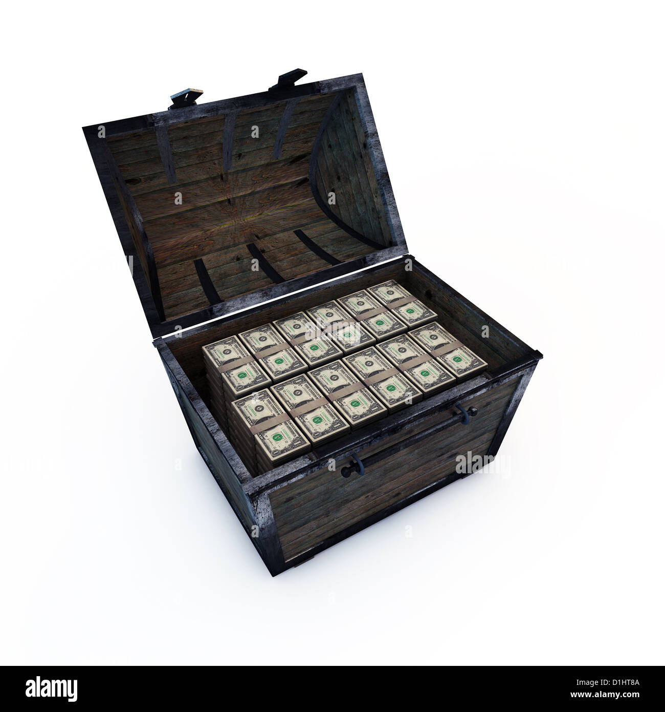 treasure chest with us dollars isolated on white background Stock Photo ...