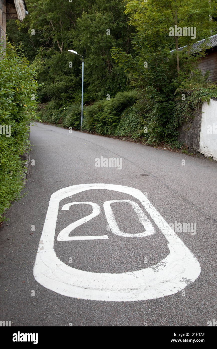 Twenty Mile Per Hour Speed Limit Markings on Rural Road Stock Photo - Alamy