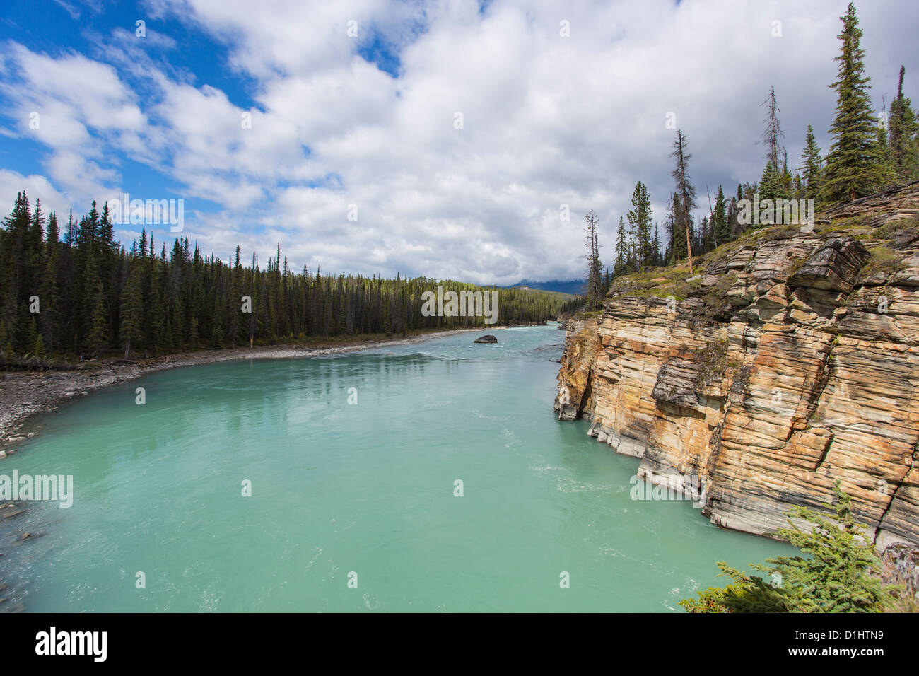 Athabasca River at Athabasca Falls along the Icefields Parkway in ...