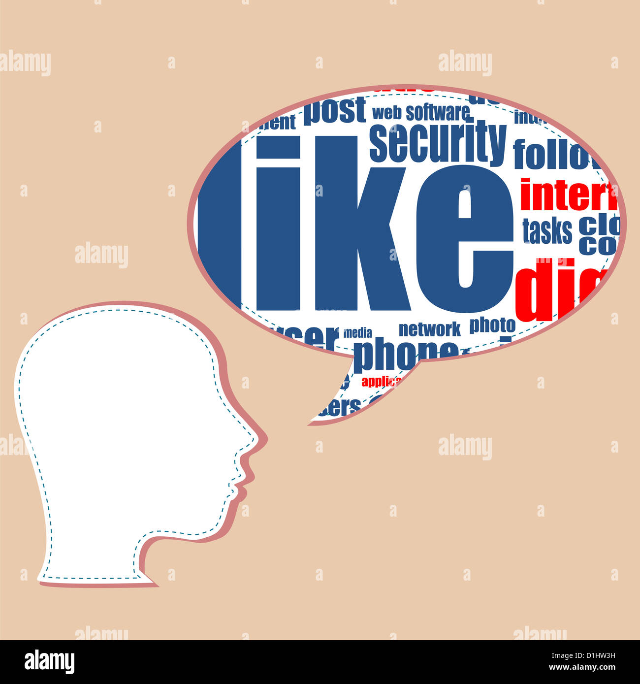 Word cloud, tag cloud text business concept. Head silhouette with the ...