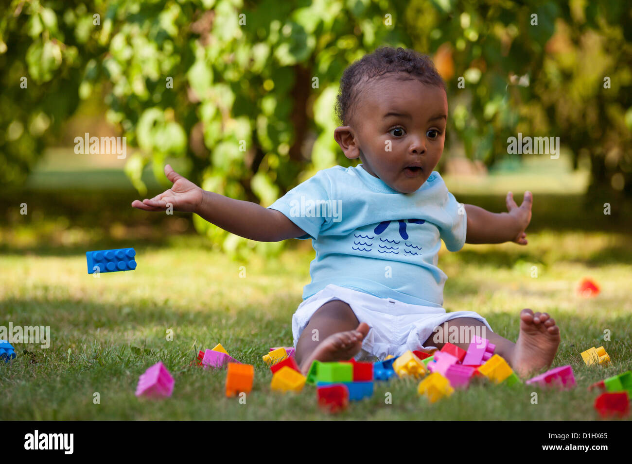 Portrait Of A Little African American Baby Boy Playing Outdoor