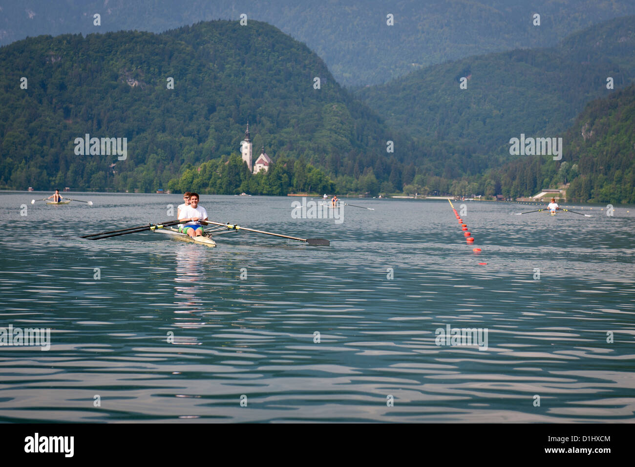 Lake bled rowing course church hi-res stock photography and images - Alamy