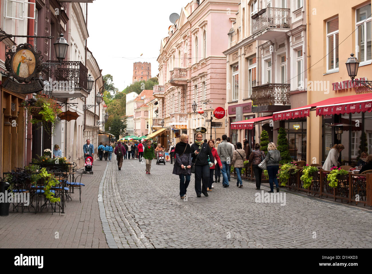 Didžioji Street, the main street in the old town in Vilnius, the ...