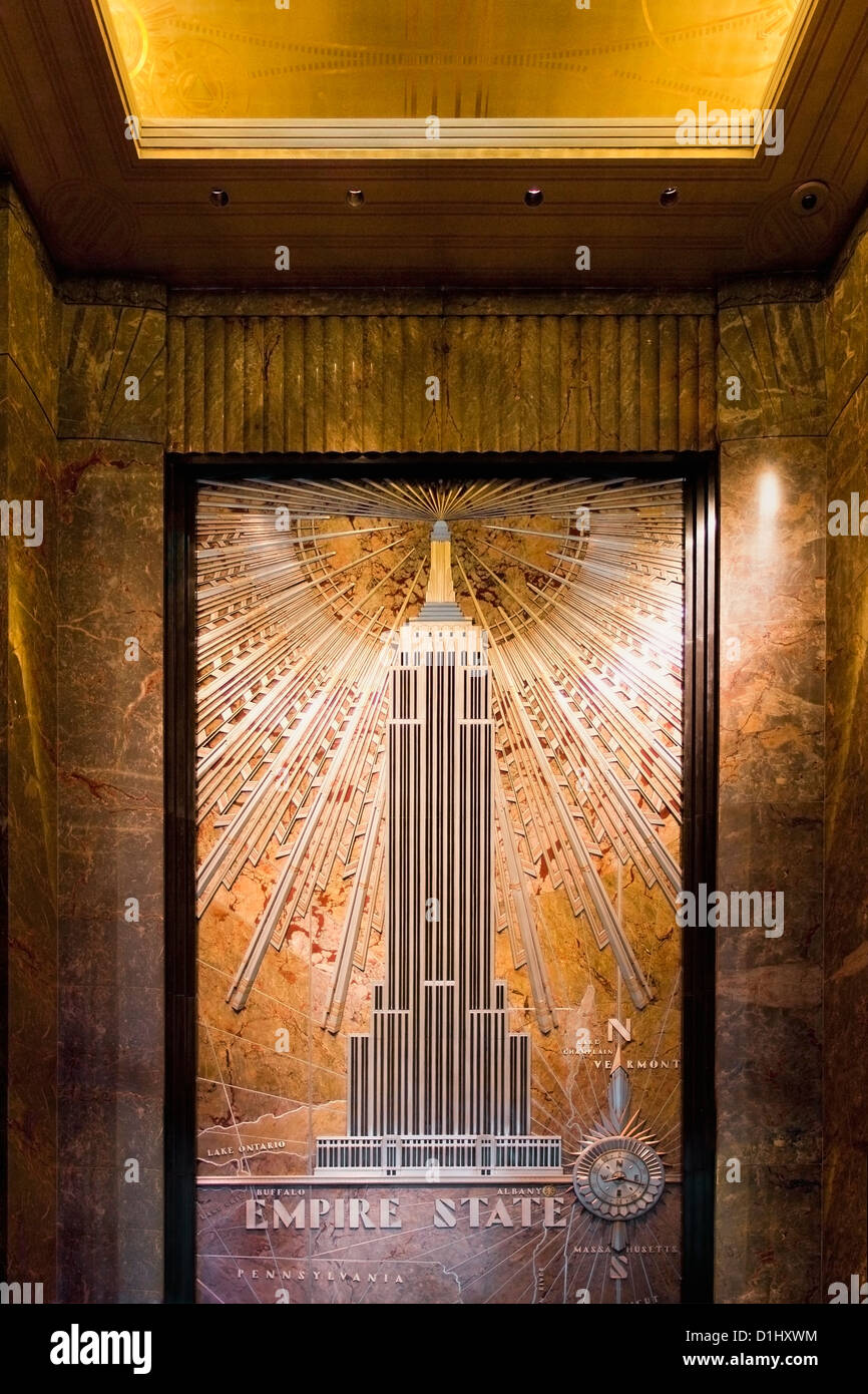 Wall of lobby inside the Empire State Building in New York City, New ...