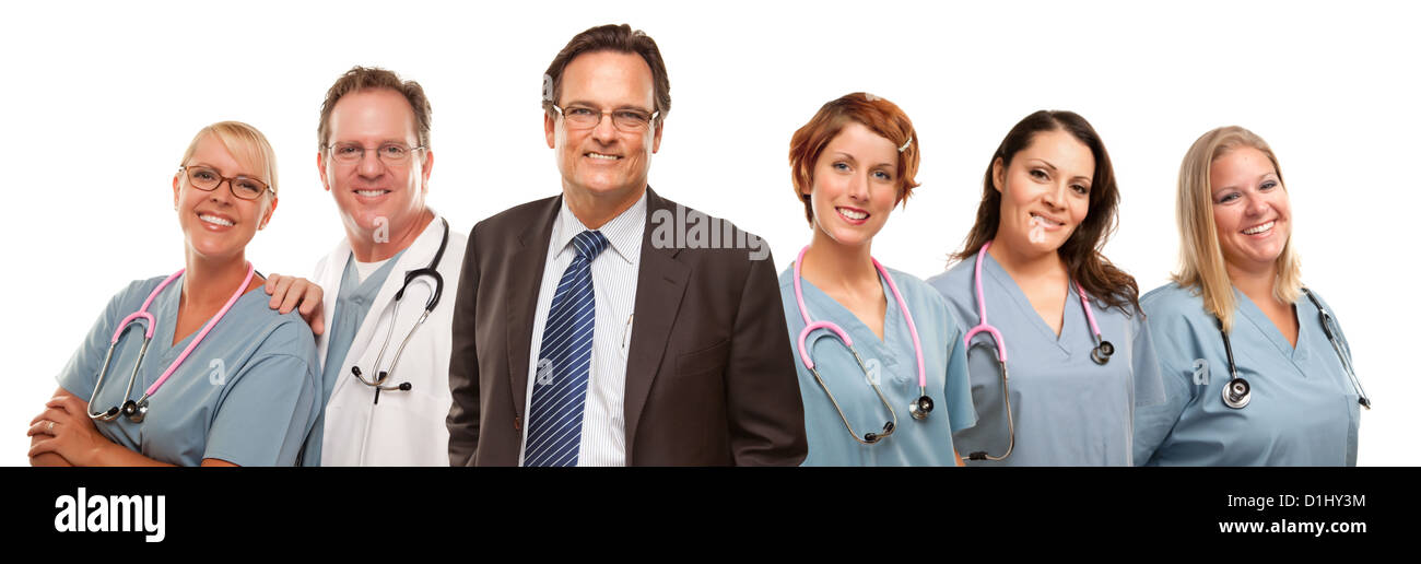 Small Group of Doctors or Nurses and Businessman Isolated on a White ...