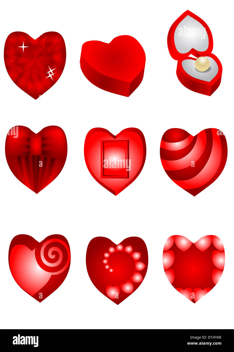 set of red hearts for Valentines Day Stock Photo - Alamy