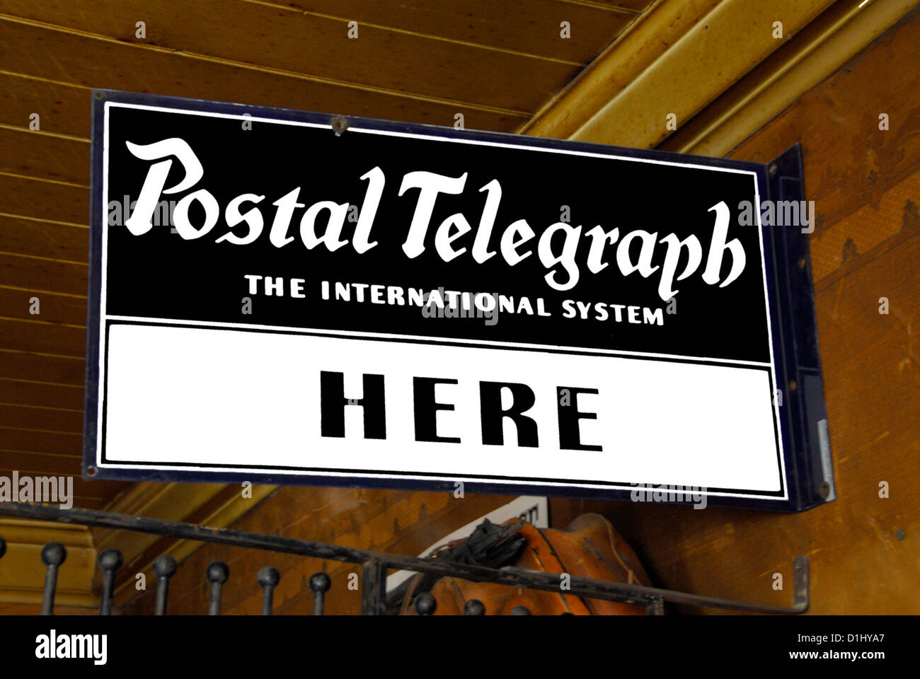 Postal telegraph sign on the old Idaho Hotel in the historic mining ...