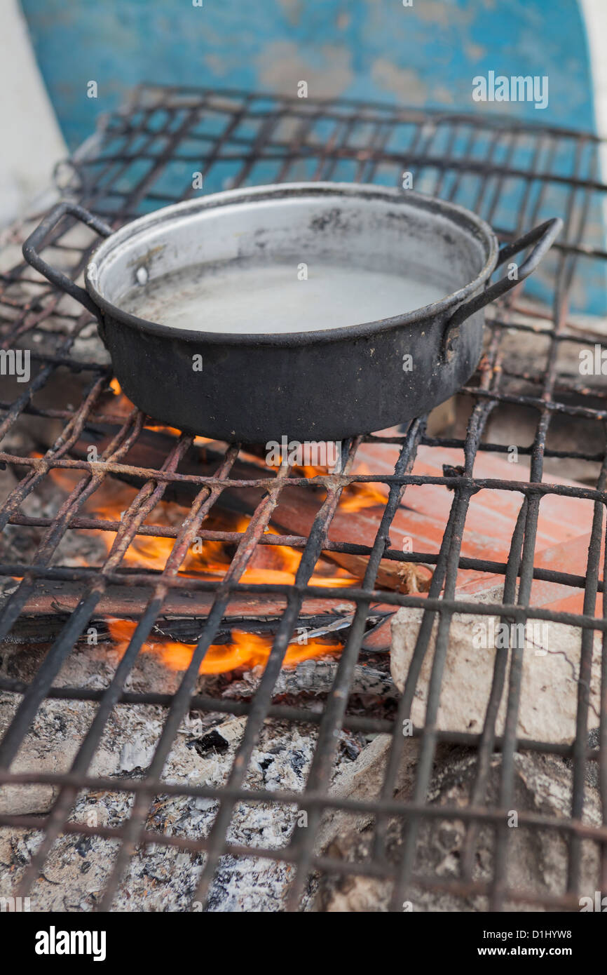 Cook fire on beach, Isla Mujeres, Yucatan Peninsula, Quintana Roo ...