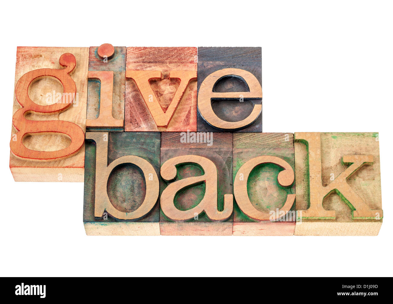 give back - isolated words in vintage letterpress wood type printing ...