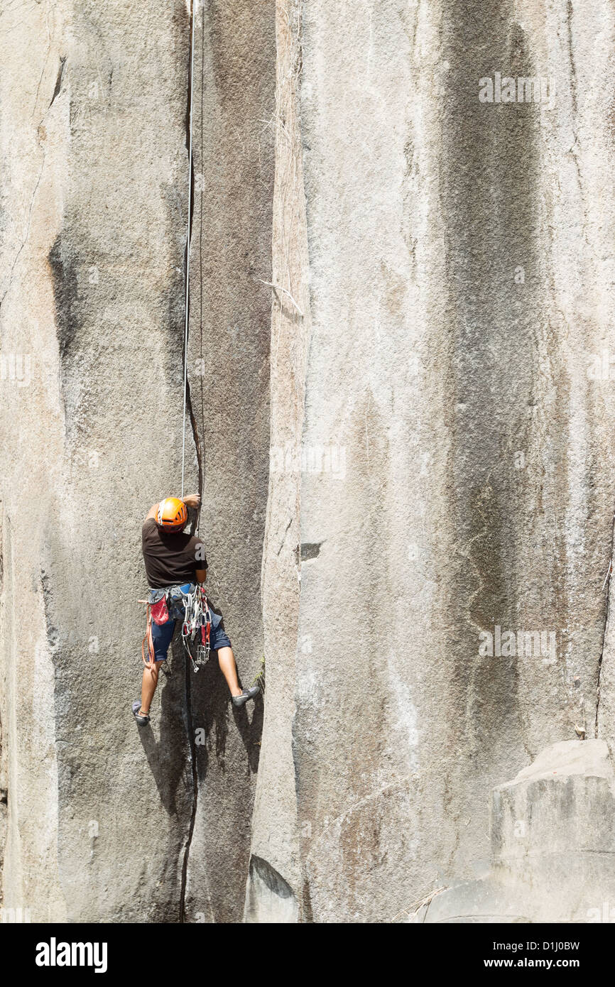 Rock Climb On A Perfect Vertical Aerial Rock Stock Photo - Alamy