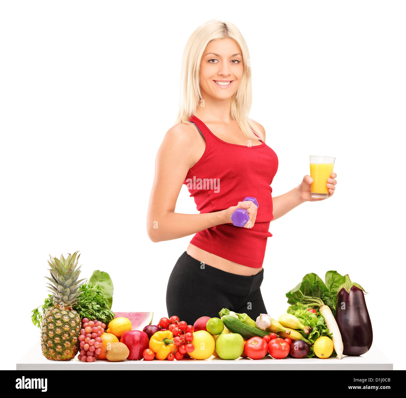 Young fit woman leading healthy life, isolated on white Stock Photo - Alamy