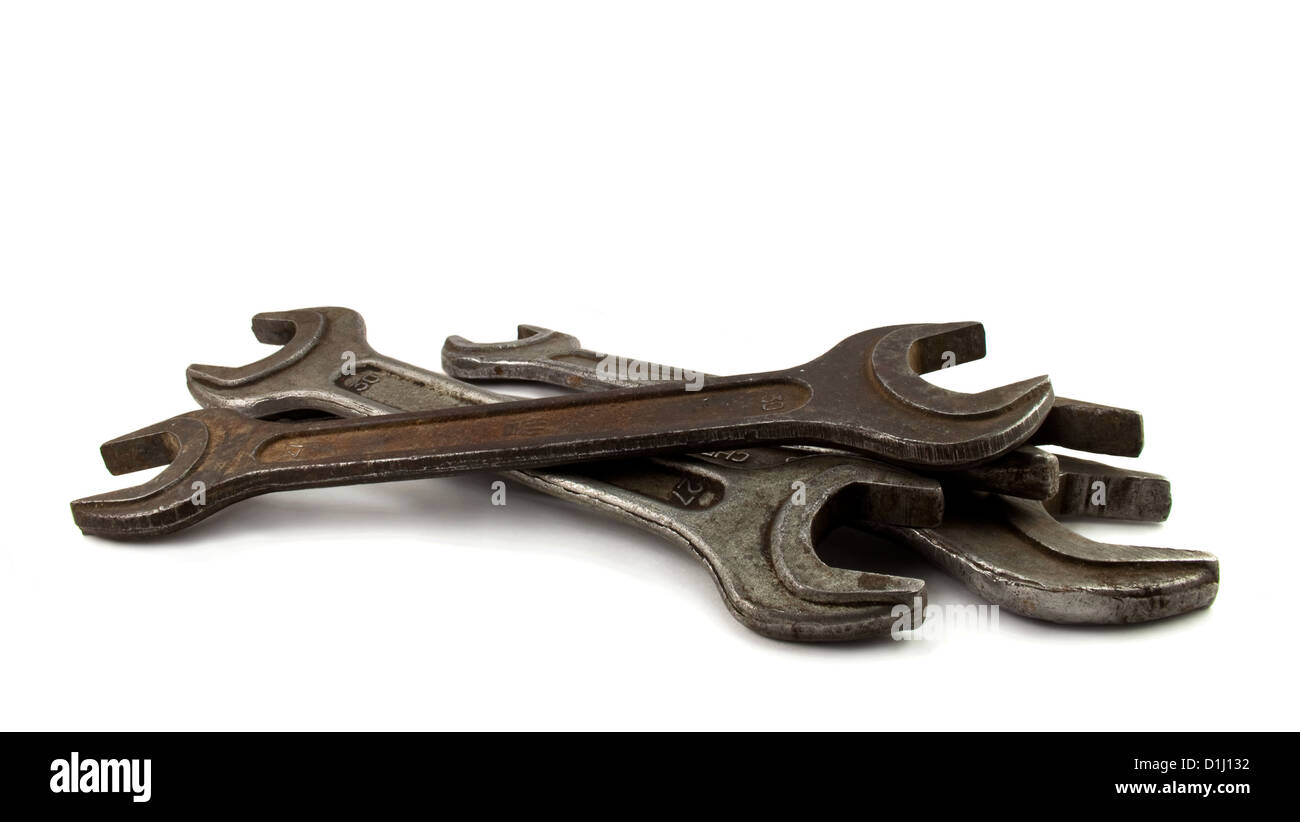 a set of old rusty wrench on a white background Stock Photo - Alamy