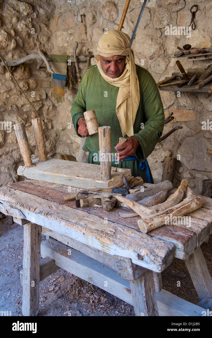 Palestinian carpenter work with traditional tools in Nazareth Village ...