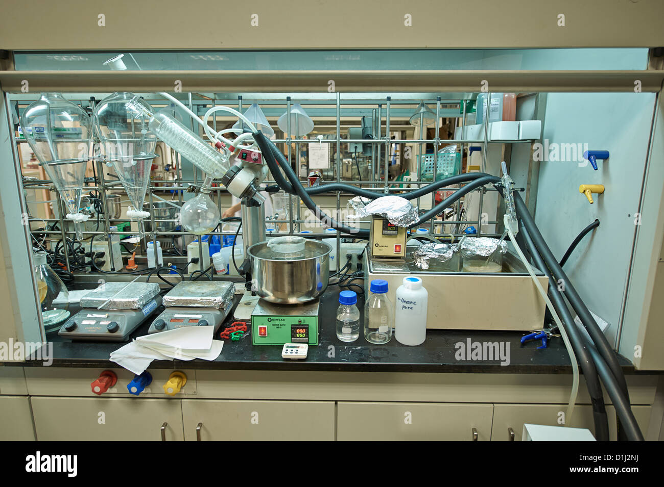 Hot plates and test tubes in a textile research laboratory Stock Photo ...