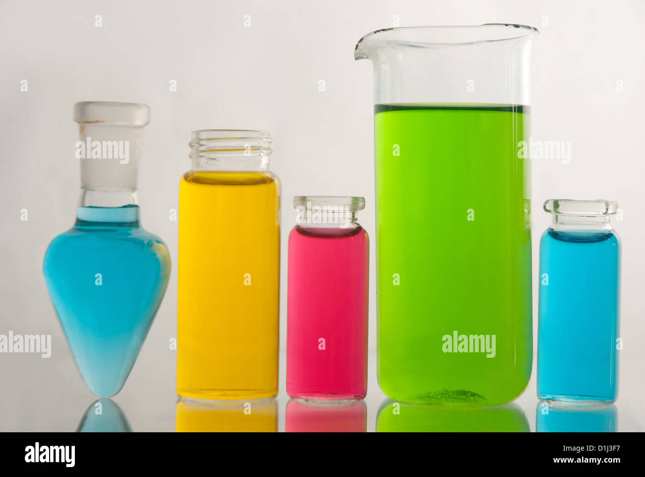 Glass laboratory equipment for science research on white background ...