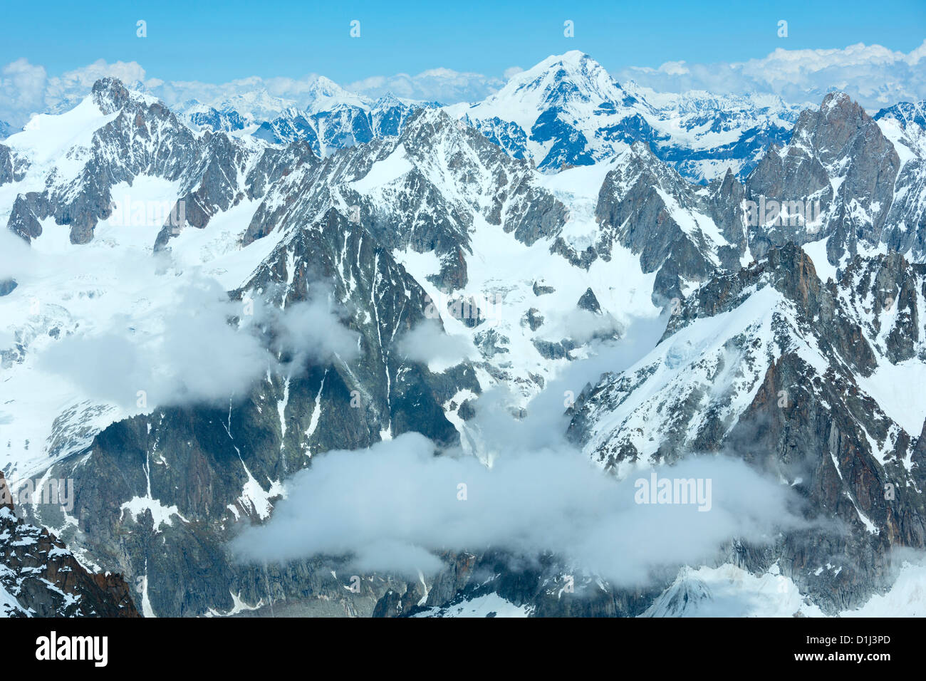 Mont Blanc mountain massif summer landscape(view from Aiguille du Midi Mount, French Stock Photo ...