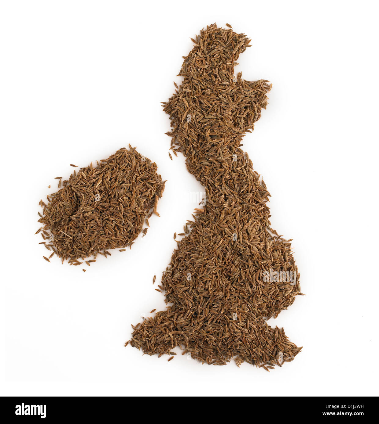 Map of the UK and Ireland formed with cumin seeds Stock Photo - Alamy